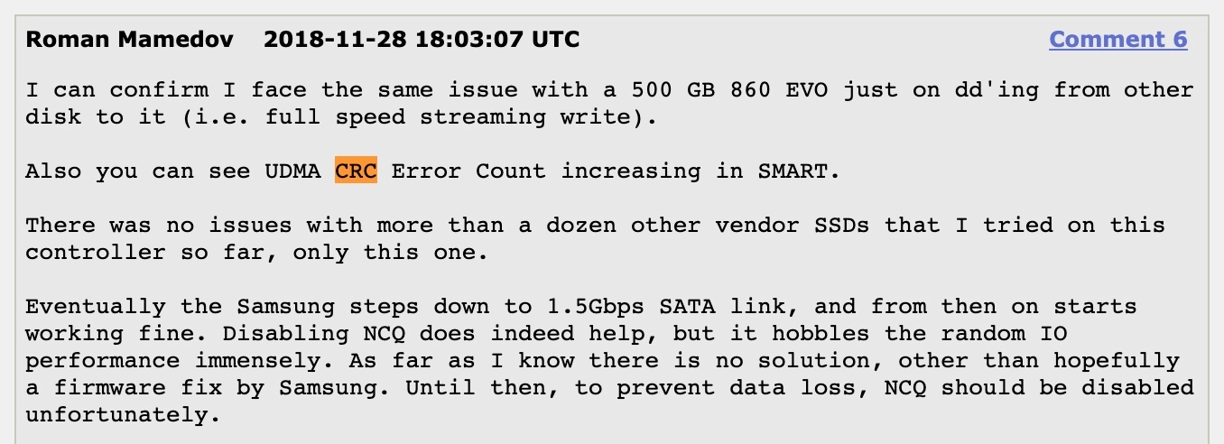Samsung SSD 870 UDMA CRC errors 问题 -- 大狗小窝